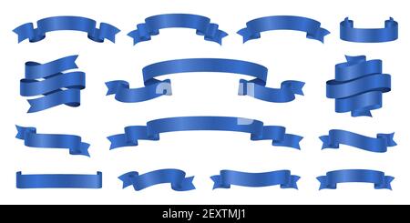 Blue ribbons. Realistic ribbon banners vector collection. Illustration ...
