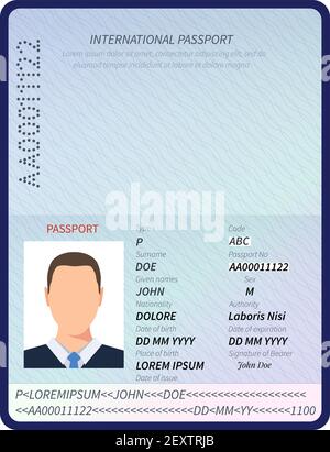 Passport. Open id document with male photo portrait and blank space for ...