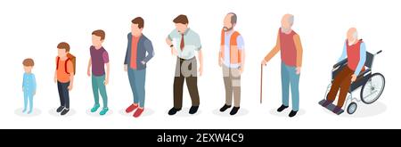 Different generations. Isometric people adult female male characters ...