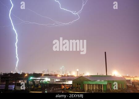 Deep South Thunderstorm Lightning Strike over Road Electrical Storm ...