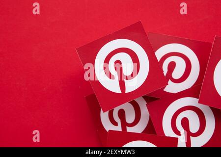 LONDON, UK - March 2021: Pinterest logo, popular image sharing platform ...