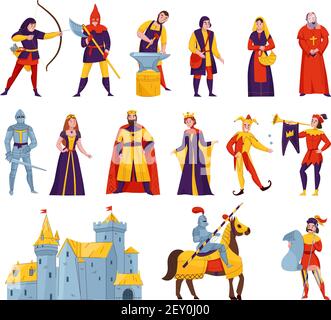 Medieval blacksmith flat vector illustration. Smith working with hammer ...