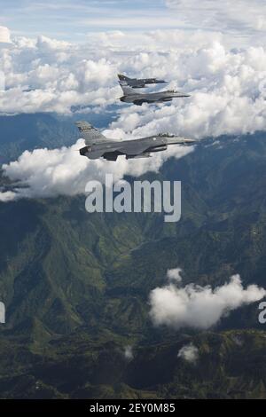 A Colombian Air Force Kfir fighter jet takes off during F-AIR Colombia ...