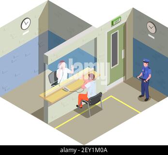 Jail detention facility interior isometric composition with prisoners ...