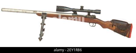 Old rusty sniper rifle with scope isolated on white background Stock ...