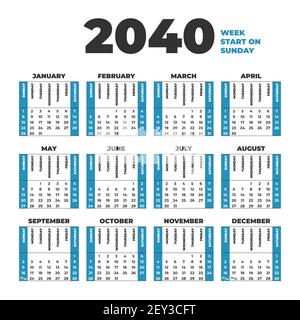 2040 Calendar template with weeks start on Monday Stock Vector Image ...