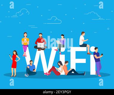 Wi fi giant letters and people Stock Vector Image & Art - Alamy