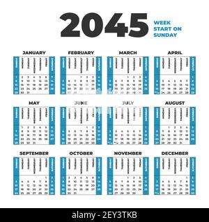 2045 Calendar template with weeks start on Monday Stock Vector Image ...