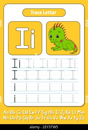 Iguana character with alphabet letter i vector illustration Stock ...