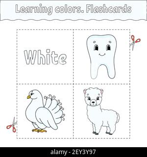 Learning colors. White color. Flashcard for kids. Cute cartoon ...