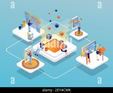 Isometric smartphone analysis information connect with server ...