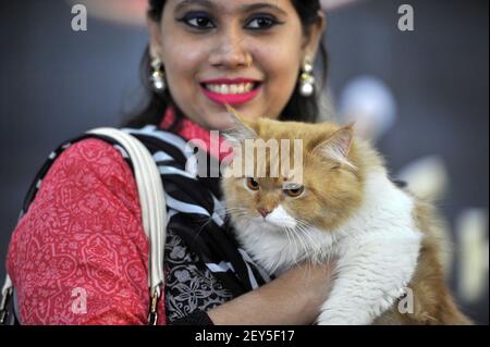 Cat owner proudly shows her pet. Cat Association of Bangladesh ...