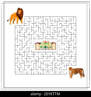 Maze game for kids with Tiger on white background Stock Vector Image ...