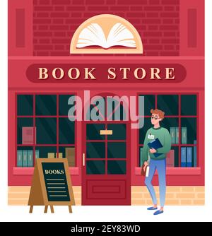 City building vintage book store facade vector illustration. Cartoon ...