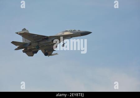 Twin engine Shenyang-J11 Chinese fighter plane coming in to land at ...