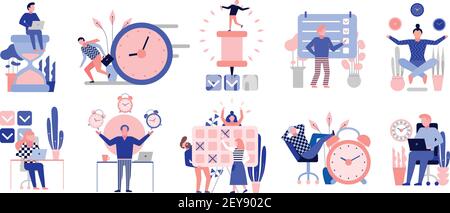 Effective time management symbols flat elements set with tasks planning ...