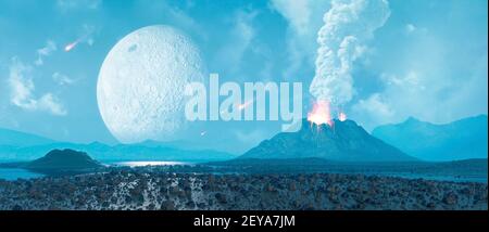 Artwork of early Earth-Moon system Stock Photo - Alamy