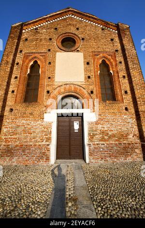 church in the parabiago closed brick tower sidewalk italy lombardy old ...