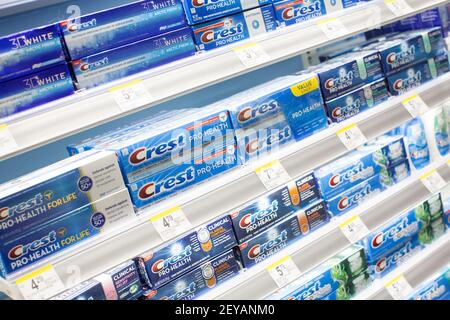 Crest toothpaste on display at a Walgreens Flagship store Stock Photo ...