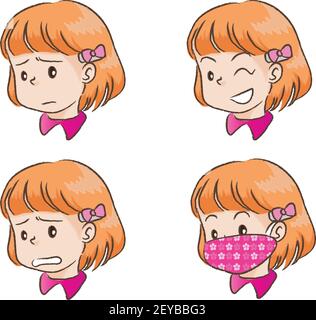 Vector cartoon girl life action emoji set Stock Photo - Alamy