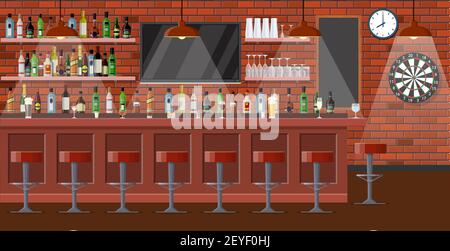 Cartoon bar interior. Restaurant or night club with jazz music. Pub ...