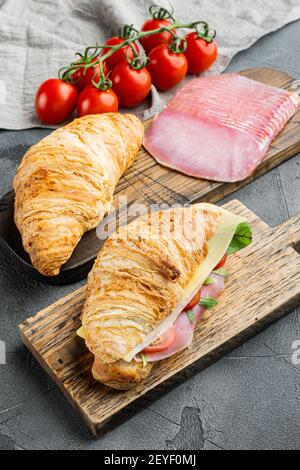 Croissant with ham set, on gray stone background Stock Photo - Alamy