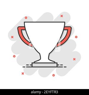 Trophy cup icon in comic style. Goblet prize cartoon vector ...