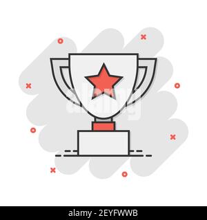 Trophy cup icon in comic style. Goblet prize cartoon vector ...
