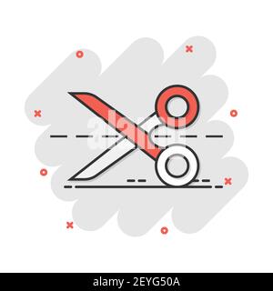 Scissors icon in comic style. Cutting ribbon vector cartoon ...