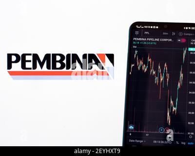 In this photo illustration, the Pembina Pipeline logo is seen displayed ...