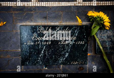 Grave of drug lord Pablo Escobar, boss of cartel of Medellin, cemetery ...