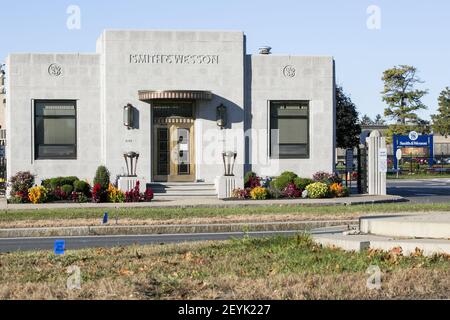 The entrance to the headquarters and factory of gun maker Smith ...