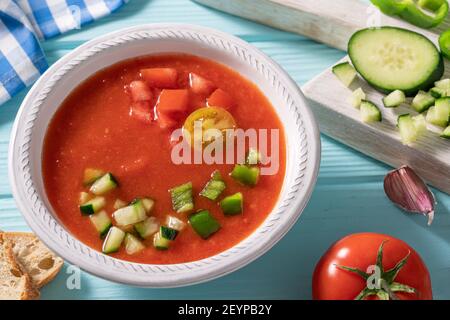Gazpacho Andaluz is an Andalusian tomato cold soup from Spain with ...
