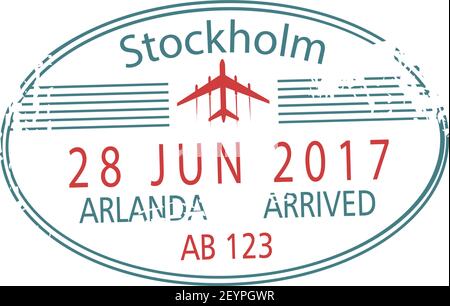 Arlanda airport border control stamp isolated Stockholm visa template ...
