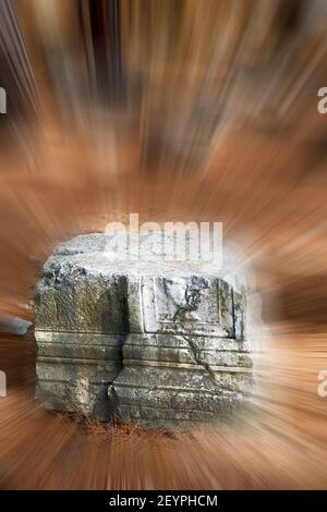 Old ruined column and destroyed stone in phaselis temple turkey asia ...