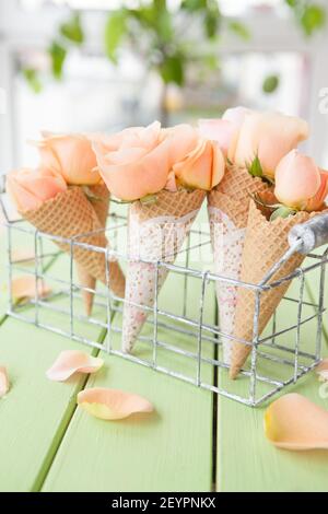 Fresh roses in ice cream cones Stock Photo - Alamy