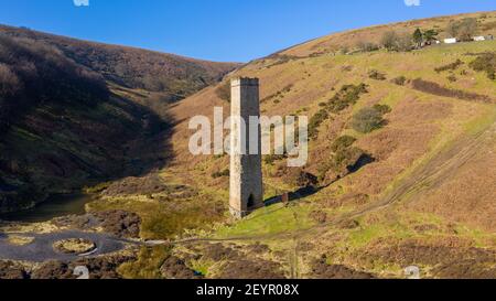 Aerial view of a coal mine chimney, Black cliff Colliery, Newgale near ...