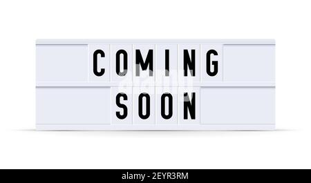 Coming Soon poster. White letters, stage curtains revealing a message ...