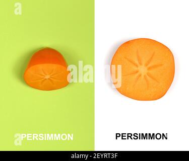 Fresh persimmon fruit creative layout isolated on white background ...