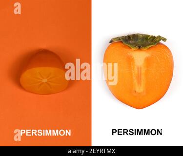 Creative layout made of persimmon. Persimmon fruit. Orang fruits slice ...