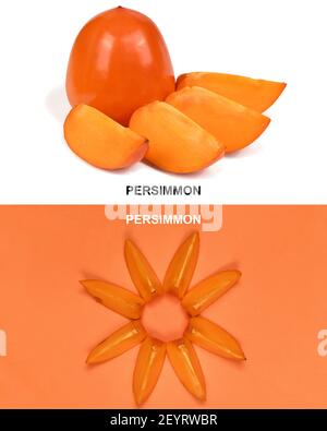 Creative layout made of persimmon. Persimmon fruit. Orang fruits slice ...