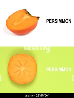 Creative layout made of persimmon. Persimmon fruit. Orang fruits slice ...