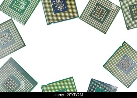 Bunch of CPU, central processor units, isolated background. Main electronic circuitry for ...