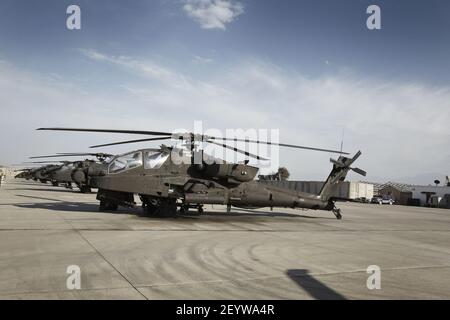 Boeing AH-64 attack helicopters on formation during air show. Greek Air ...