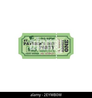 Ticket on St. Patricks day party, price 15 dollars. Vector isolated ...