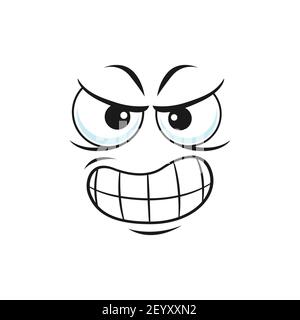 Grumpy angry wicked emoticon isolated bad emoji. Vector cartoon ...