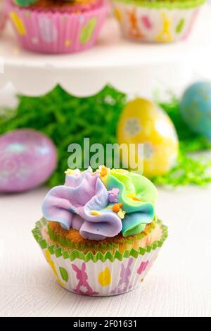 Pastel Rainbow Frosted Easter Cupcakes Isolated on a White Background Stock Photo - Alamy