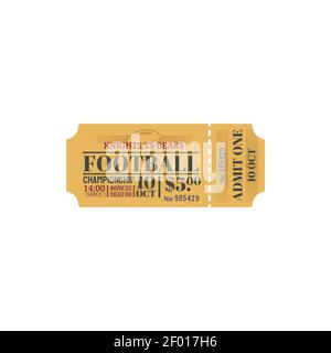 Football ticket mockup, soccer event pass ticket vector design Football ...