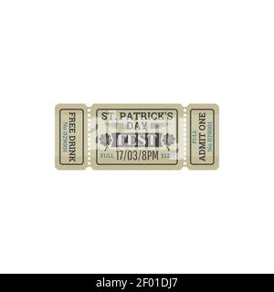 Ticket on St. Patricks day party, price 15 dollars. Vector isolated ...