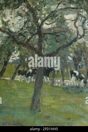 'Trees and Cows Along a Stream' by Piet Mondrian, painted between 1895 ...